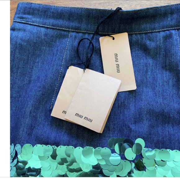 Miu Miu | Skirts | Miu Miu Sequin Embroidered Denim Skirt In Blue ...